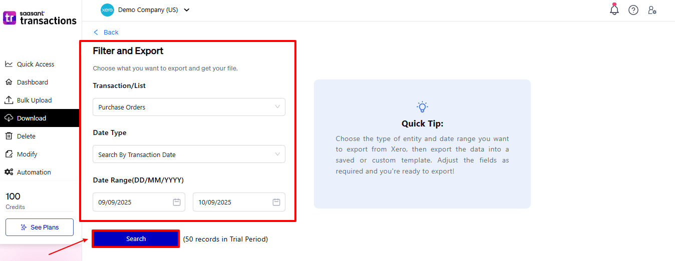 How to Export Purchase Order in Xero