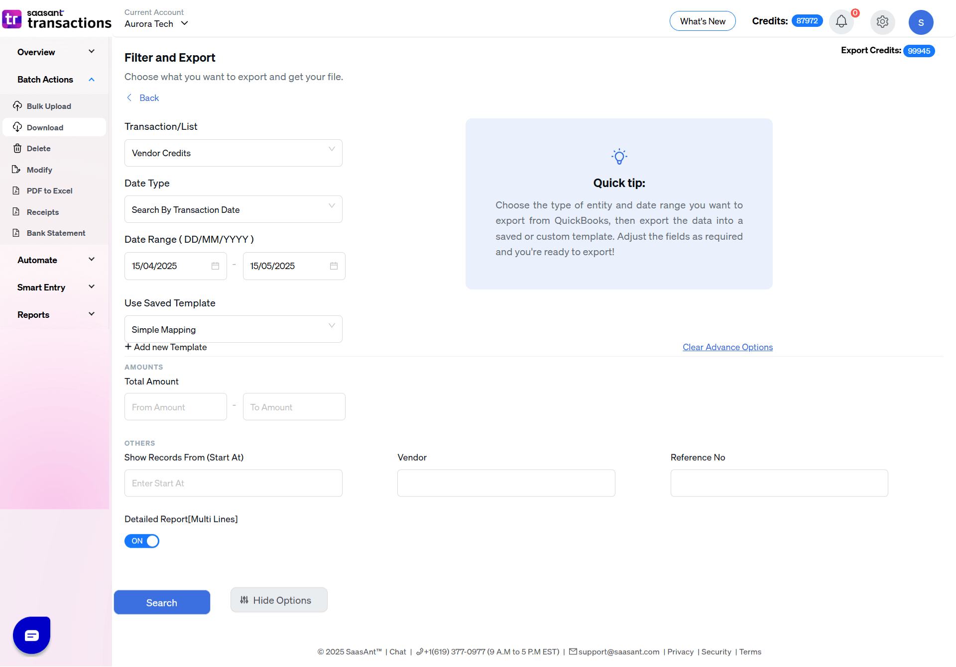 Export Vendor Credits in QuickBooks Online