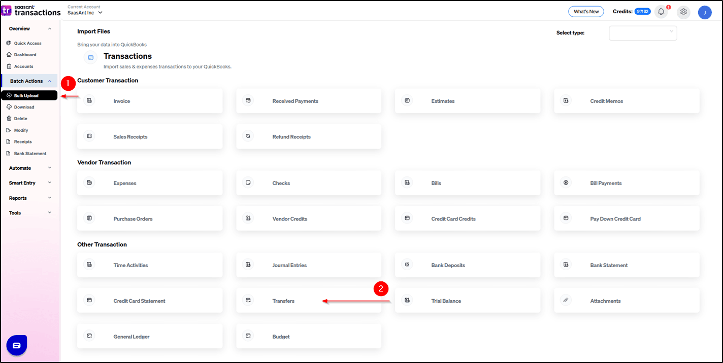 How to Import Transfers into QuickBooks Using SaasAnt Transactions Online