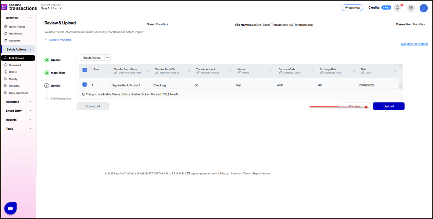 How to Import Transfers into QuickBooks Using SaasAnt Transactions Online